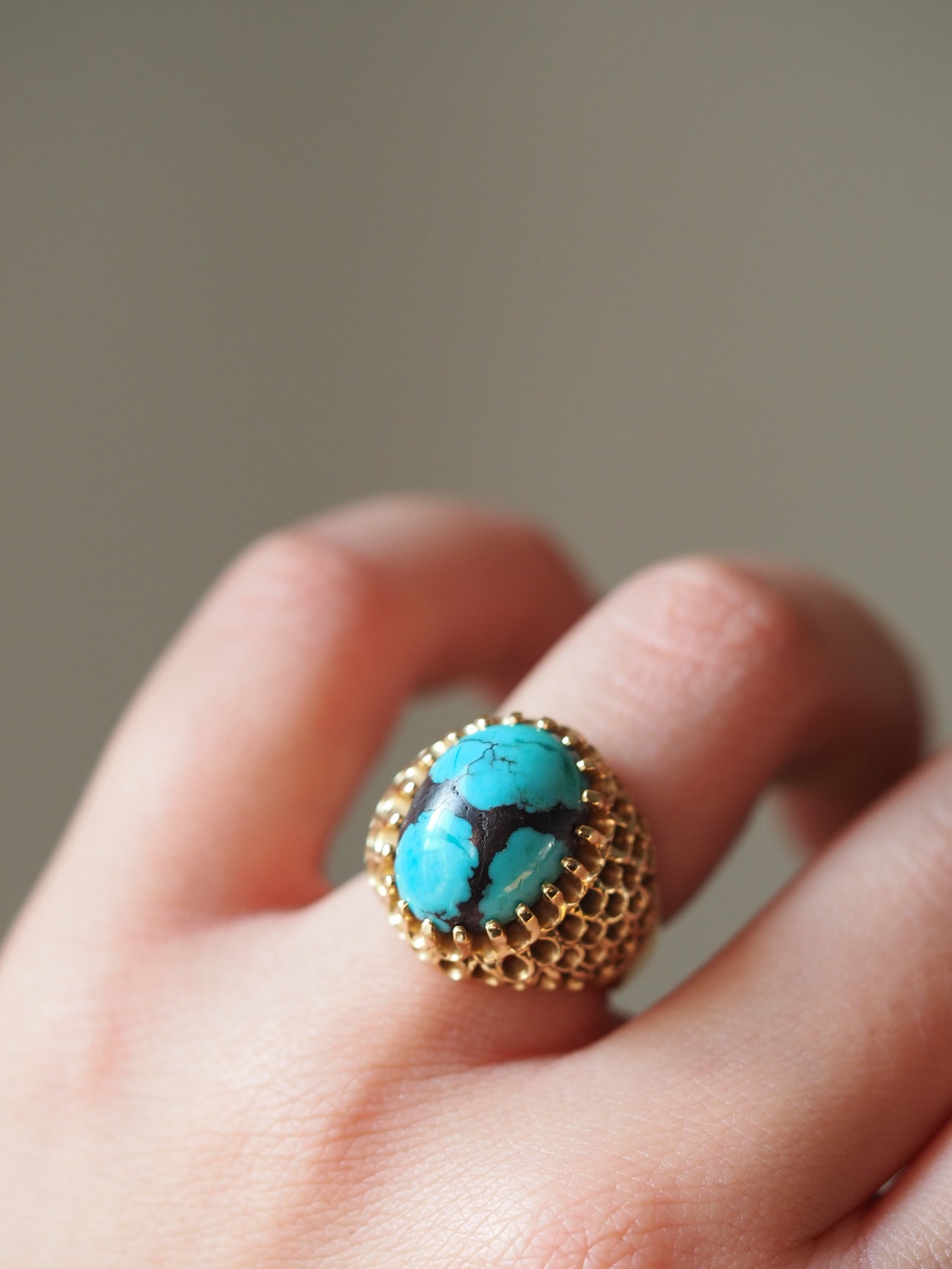 Fantastic Vintage Solid 14K Gold Matrix Turquoise Cocktail | Etsy