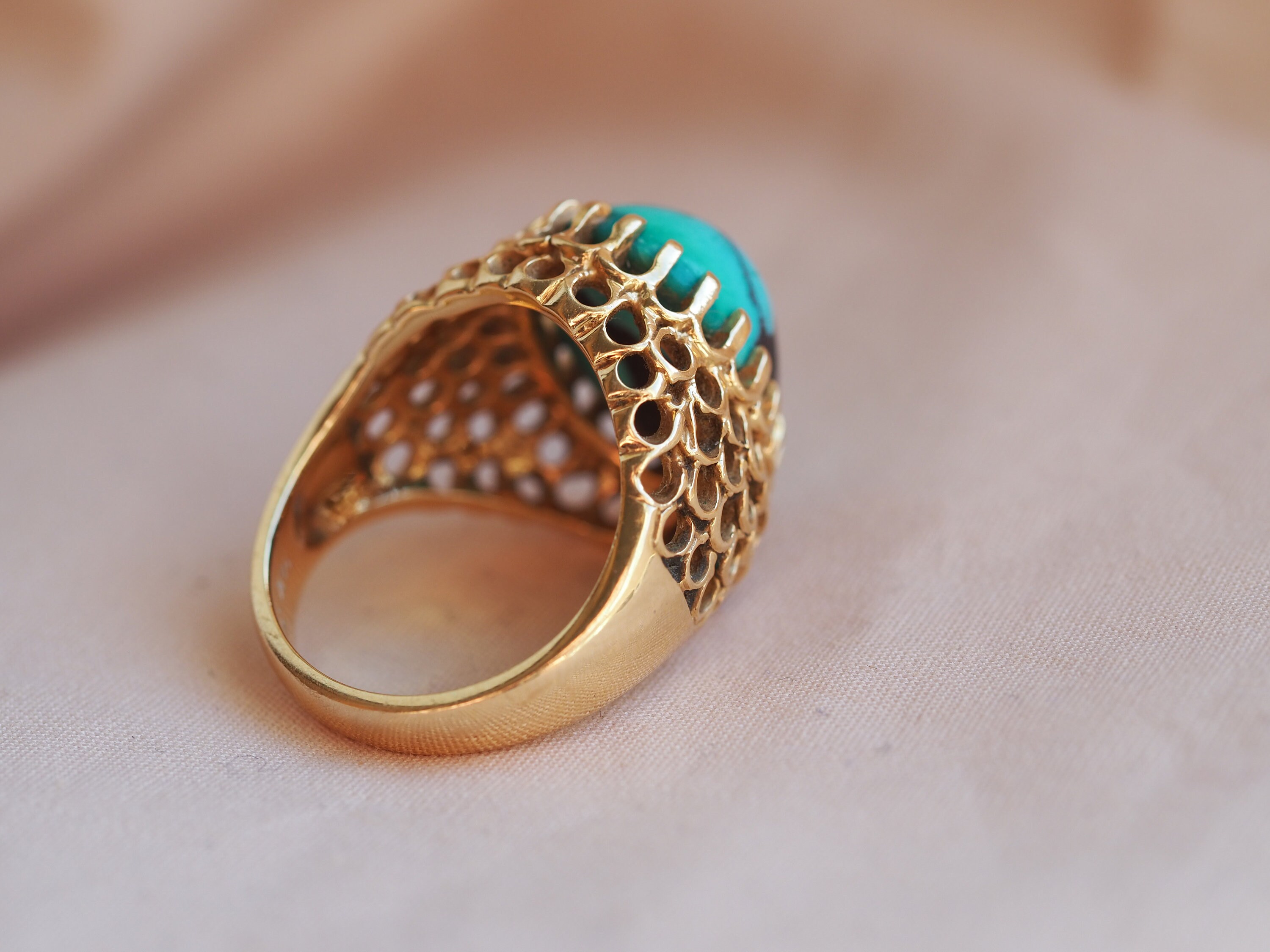 Fantastic Vintage Solid 14K Gold Matrix Turquoise Cocktail | Etsy