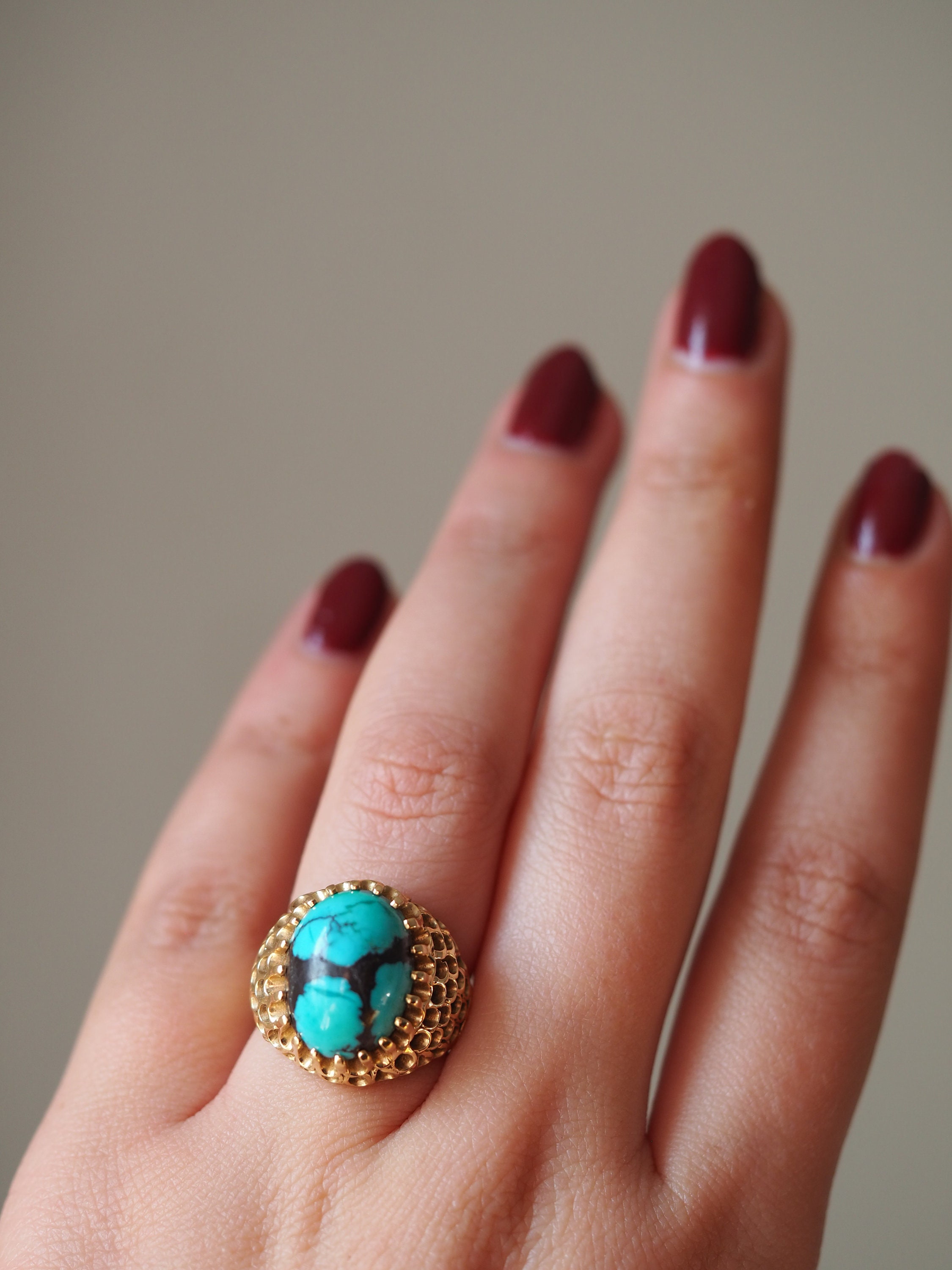 Fantastic Vintage Solid 14K Gold Matrix Turquoise Cocktail | Etsy