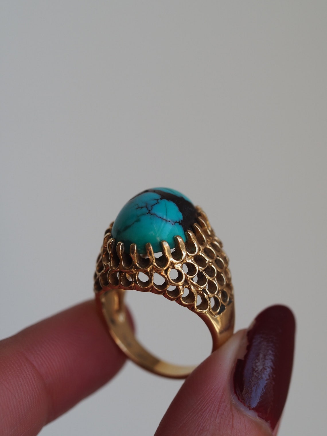 Fantastic Vintage Solid 14K Gold Matrix Turquoise Cocktail | Etsy