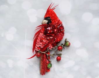 Red Cardinal Bird Brooch - Etsy
