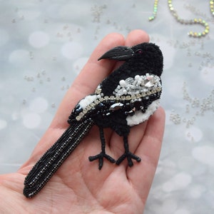 Magpie Beaded Brooch Black White Bird Pin Bright Brooch Bird Sequins ...