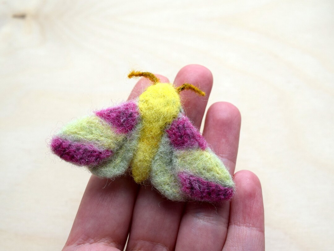 Rosy Maple Moth Brooch Felted Moth Pin Needle Felted Wildlife Pin ...