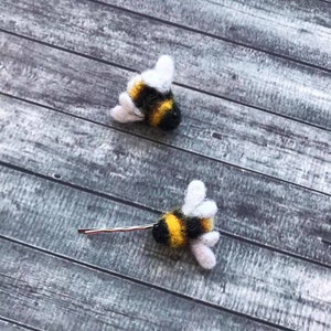 Needle Felted Miniature Bee Hairpin Felted Bumblebee Yellow Jewelry ...