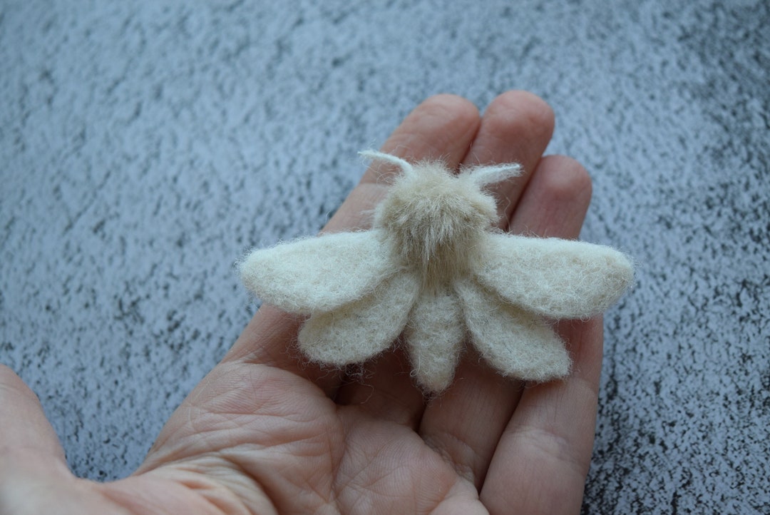 White Moth Brooch Felted Moth Pin Felted Wildlife Needle Houdini Moth ...