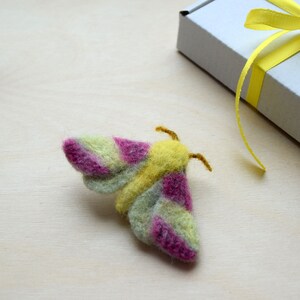 Rosy Maple Moth Brooch Felted Moth Pin Needle Felted Wildlife Pin ...