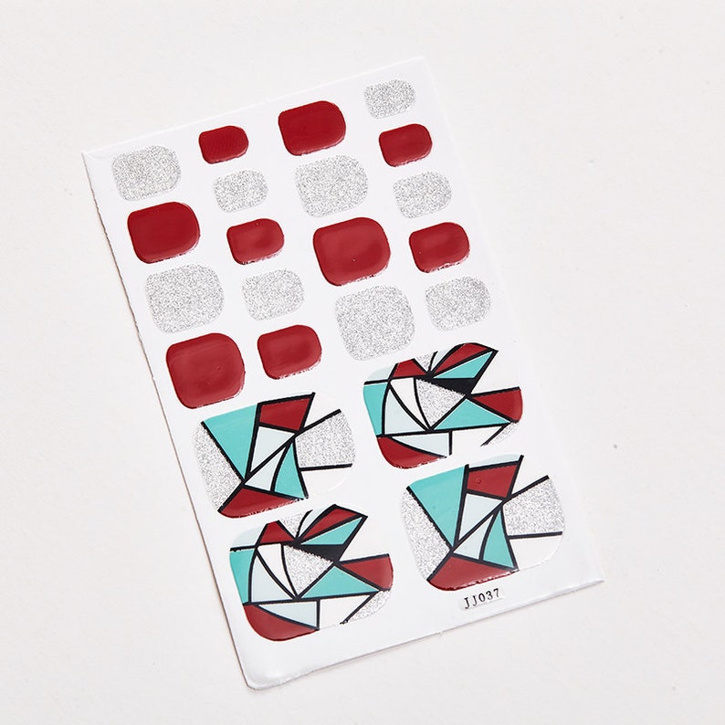 Geometric Multi-color Toe Nail Wraps Green Red Graphic Toe - Etsy
