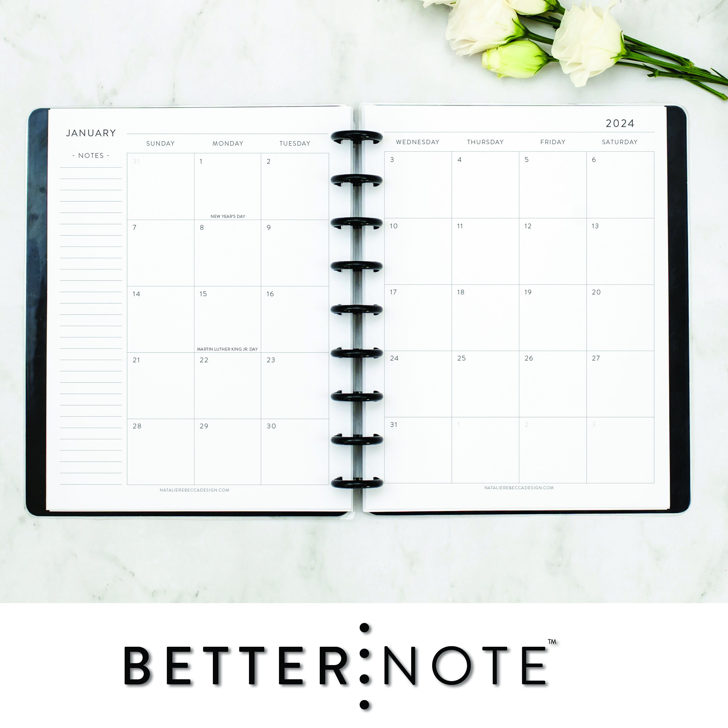 Weekly & Monthly HOURLY CALENDAR for Discbound Notebooks, CLASSIC Font ...
