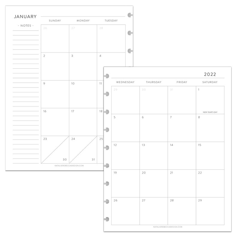 MONTHLY CALENDAR for Discbound Planners CLASSIC Font 12 | Etsy