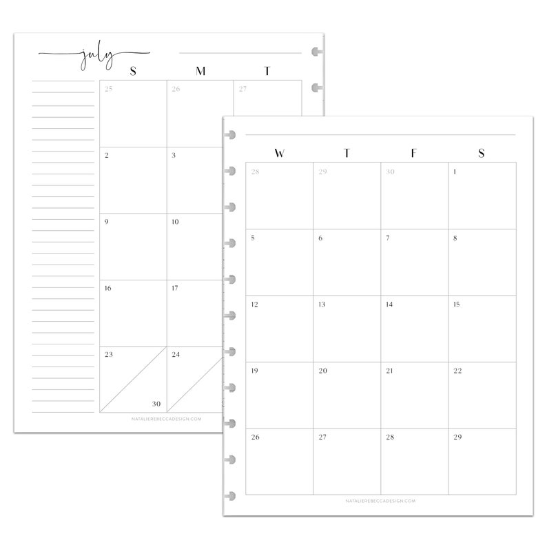 MONTHLY CALENDAR for Discbound Planners, MODERN Font, Happy Planner ...