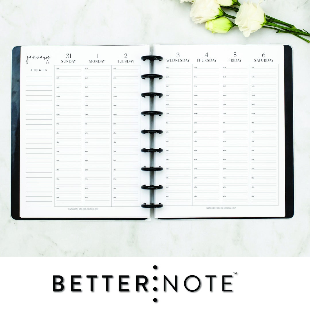 HOURLY Discbound Calendar Inserts, MODERN Font, Weekly Monthly Planner ...