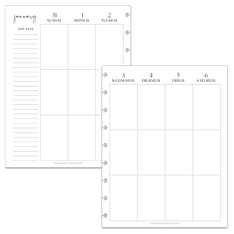 MONTHLY CALENDAR for Discbound Planners, MODERN Font, Happy Planner ...