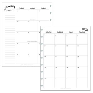 MONTHLY CALENDAR for Discbound Planners, WHIMSY Font, 12 Month Dated ...