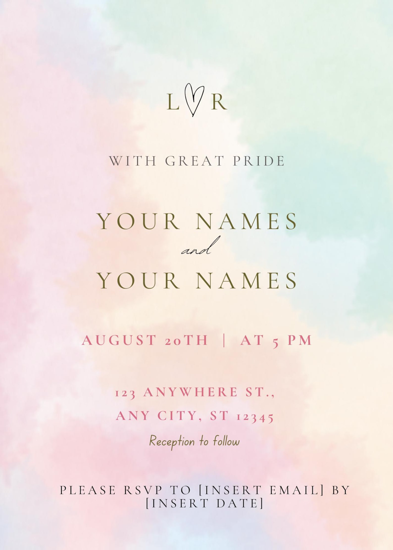 New Pastel Pride Wedding Invitation Template | LGBTQ+ Inclusive Canva ...
