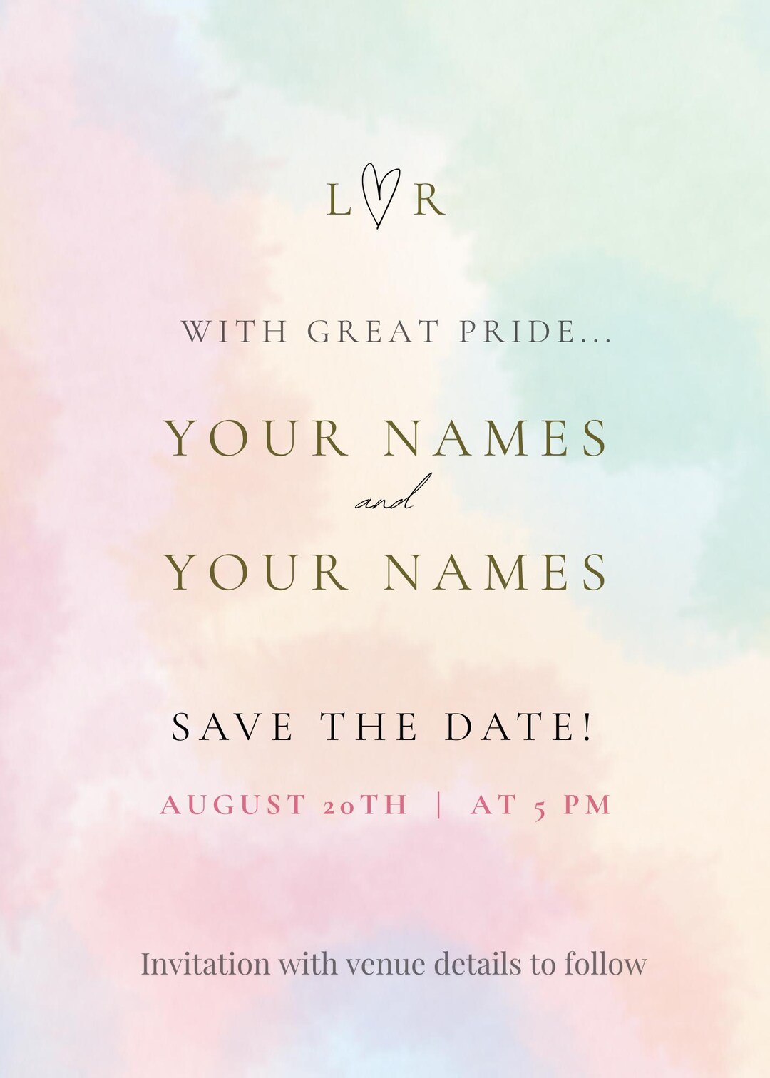 Pastel Pride Wedding "save the Date", Rainbow Design, LGBTQ+ Weddings ...