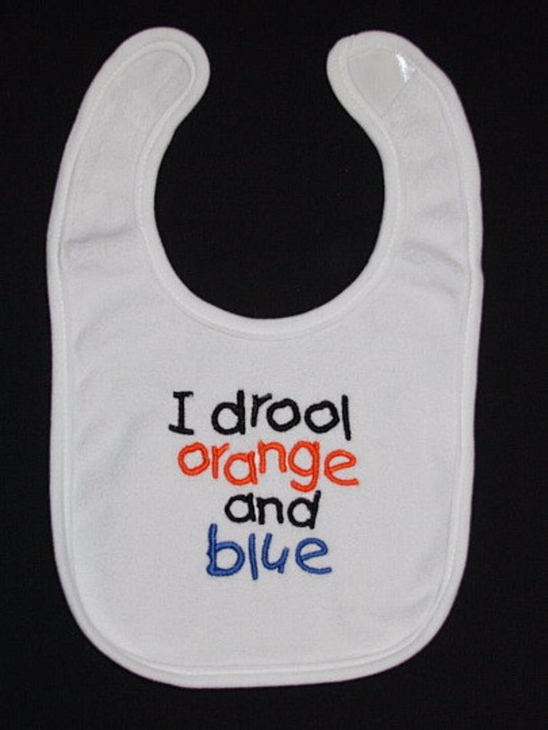 I Drool Orange and Blue Embroidered Bib - Etsy