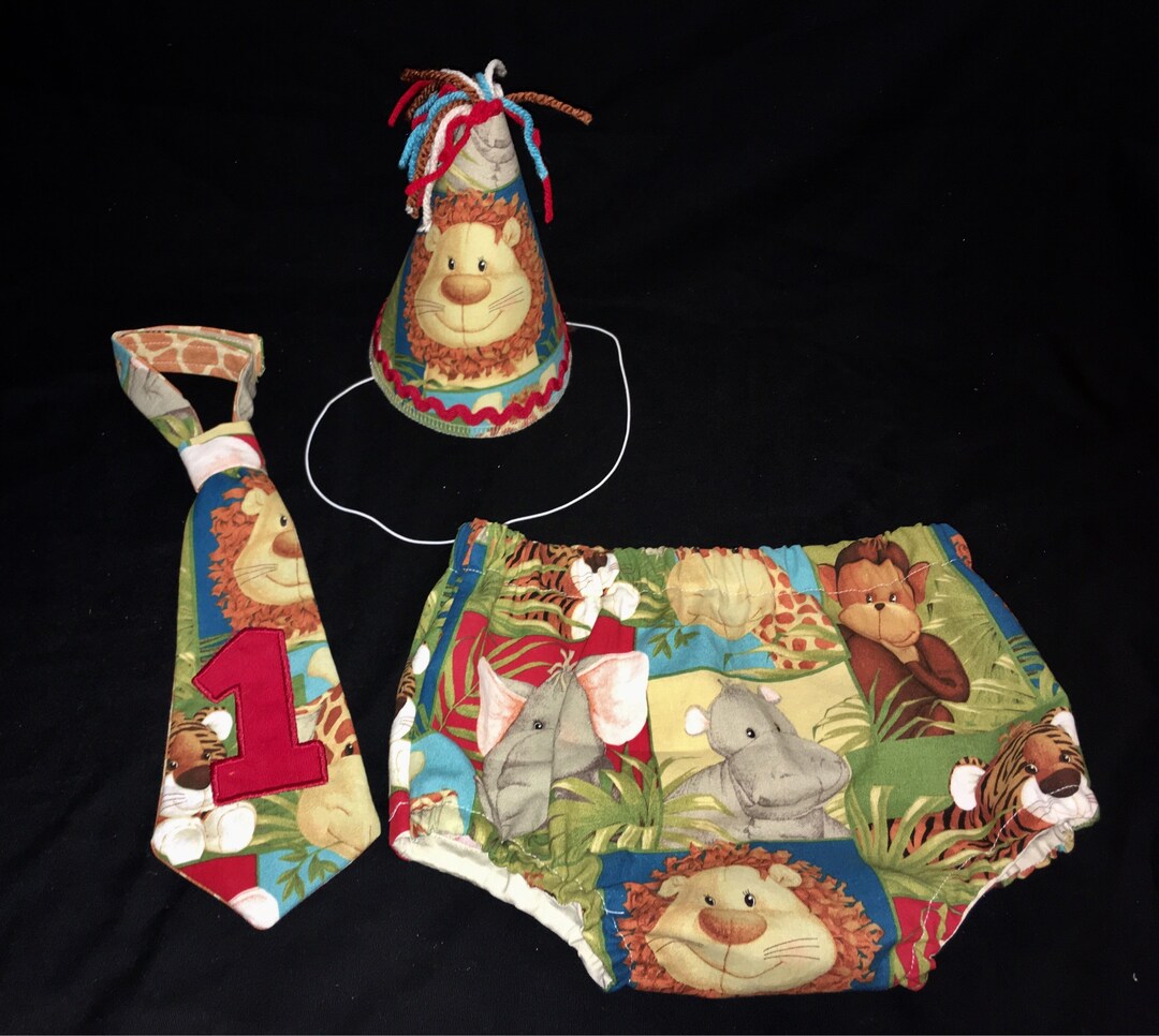 Jungle Diaper Cover, Birhday Hat and Tie - Etsy