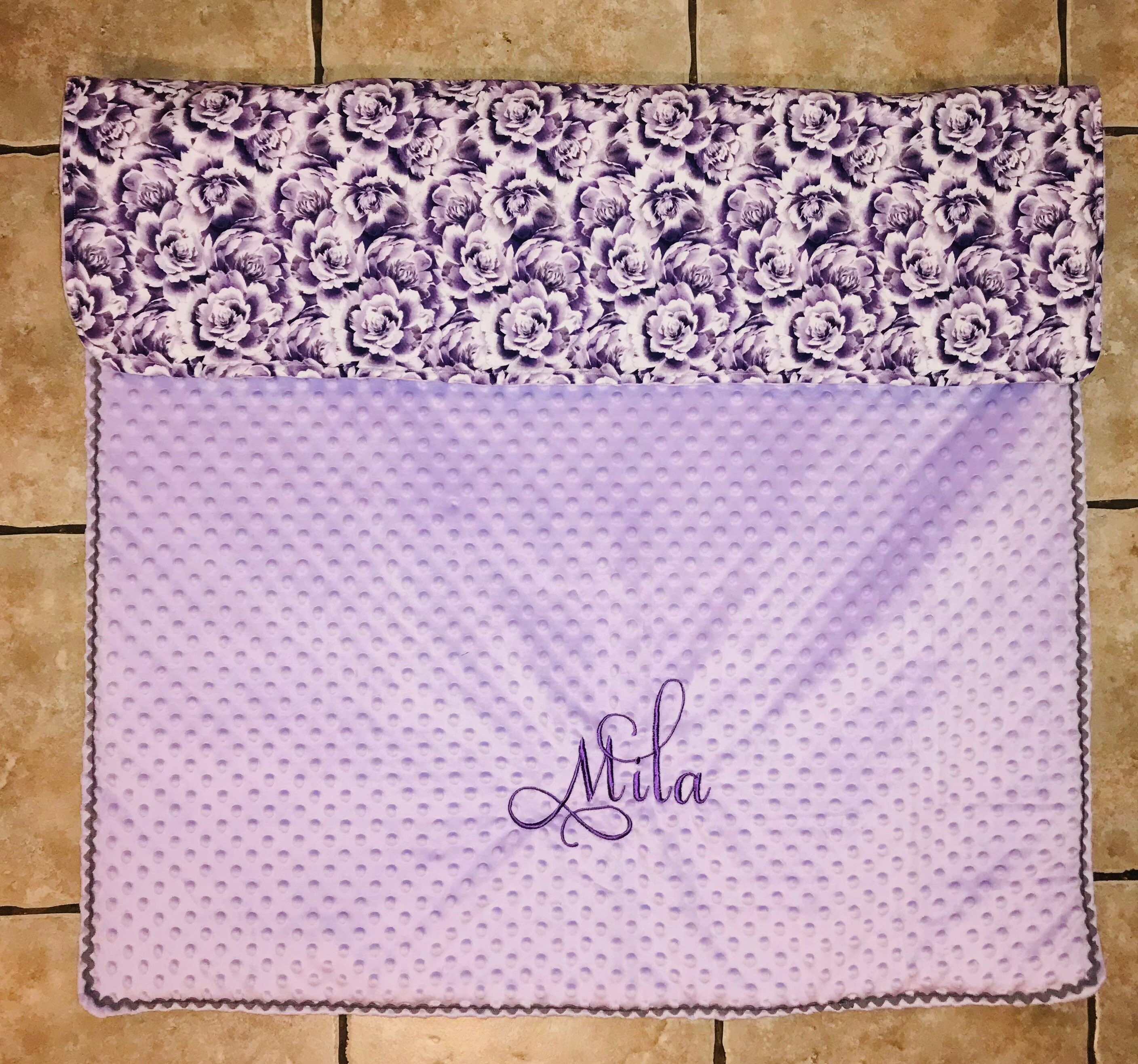 Custom embroidered purple floral blanket | Etsy