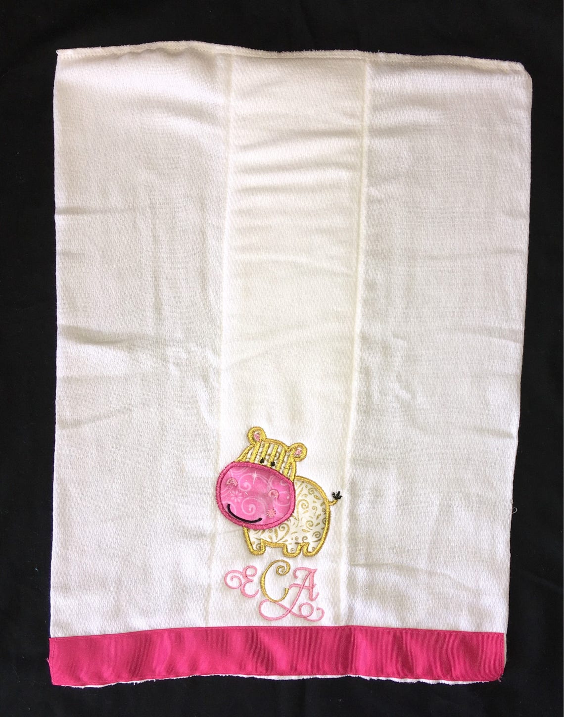 Custom Appliqued Hippo Burp Cloth and Coordinating Baby Bib - Etsy