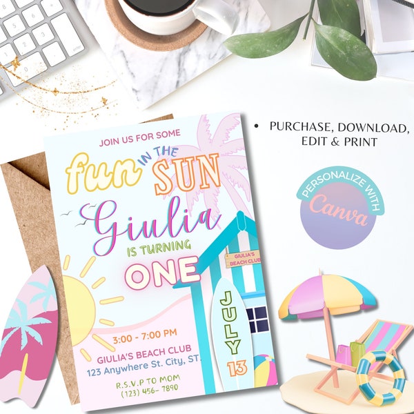 Beach Club Theme Invitations - Etsy