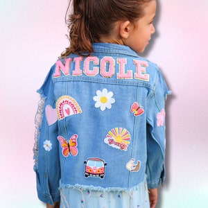Personalized Kids Jean Jacket, Custom Letter Patch Denim Jacket, Groovy Custom Jean Jacket ...