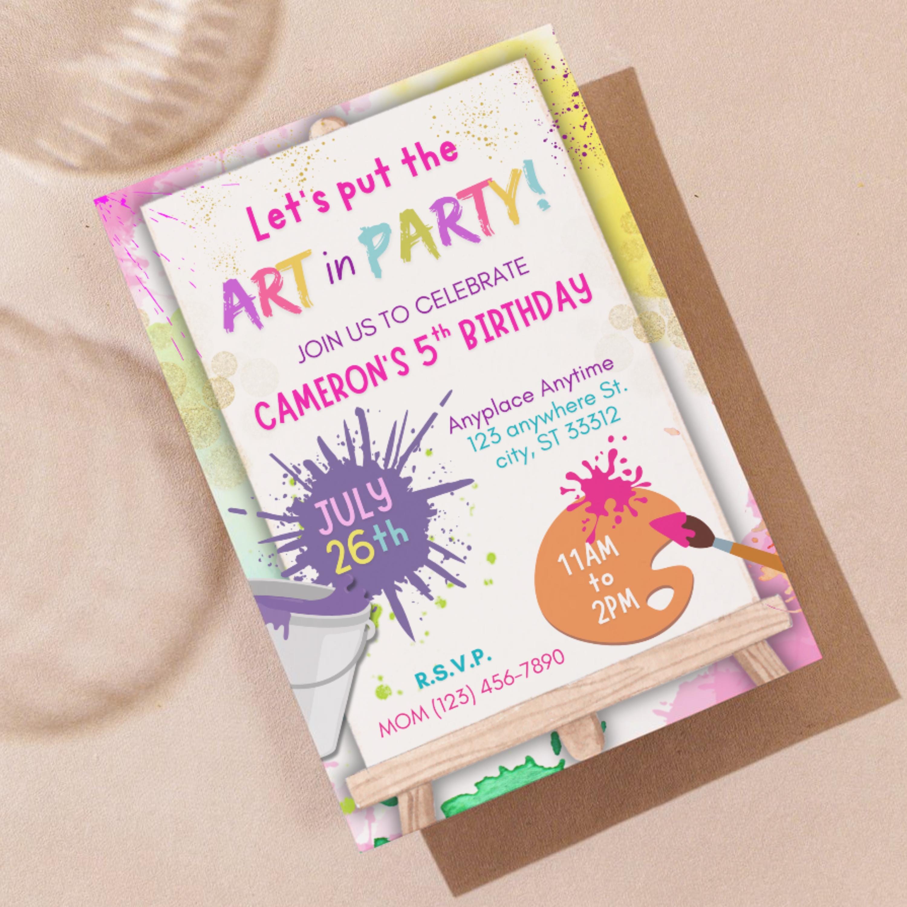 Editable Art Party Birthday Invitation – Painting Theme – Instant ...