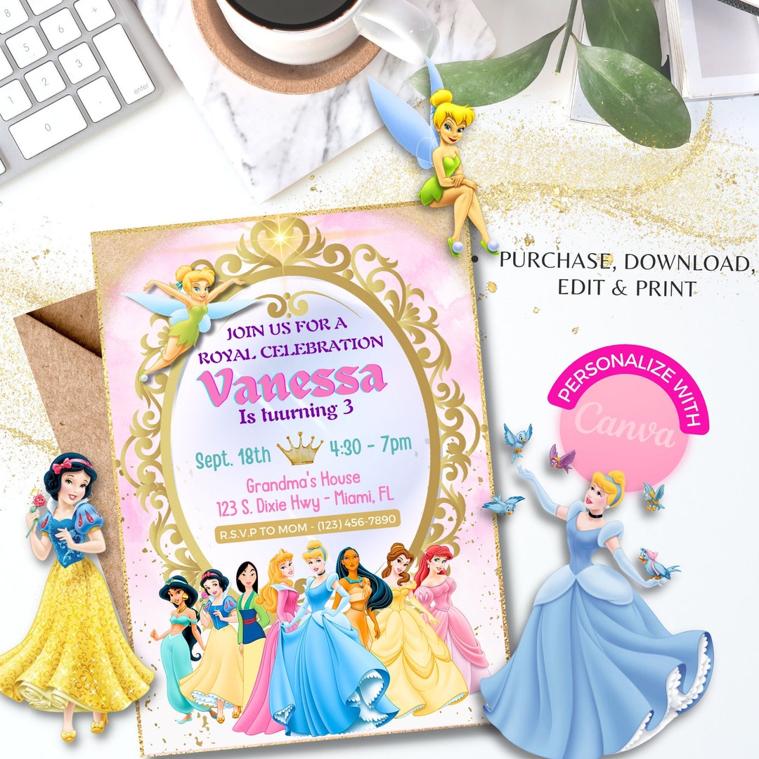 Princess Birthday Invitation, Princess Invite, Princess Birthday, All ...