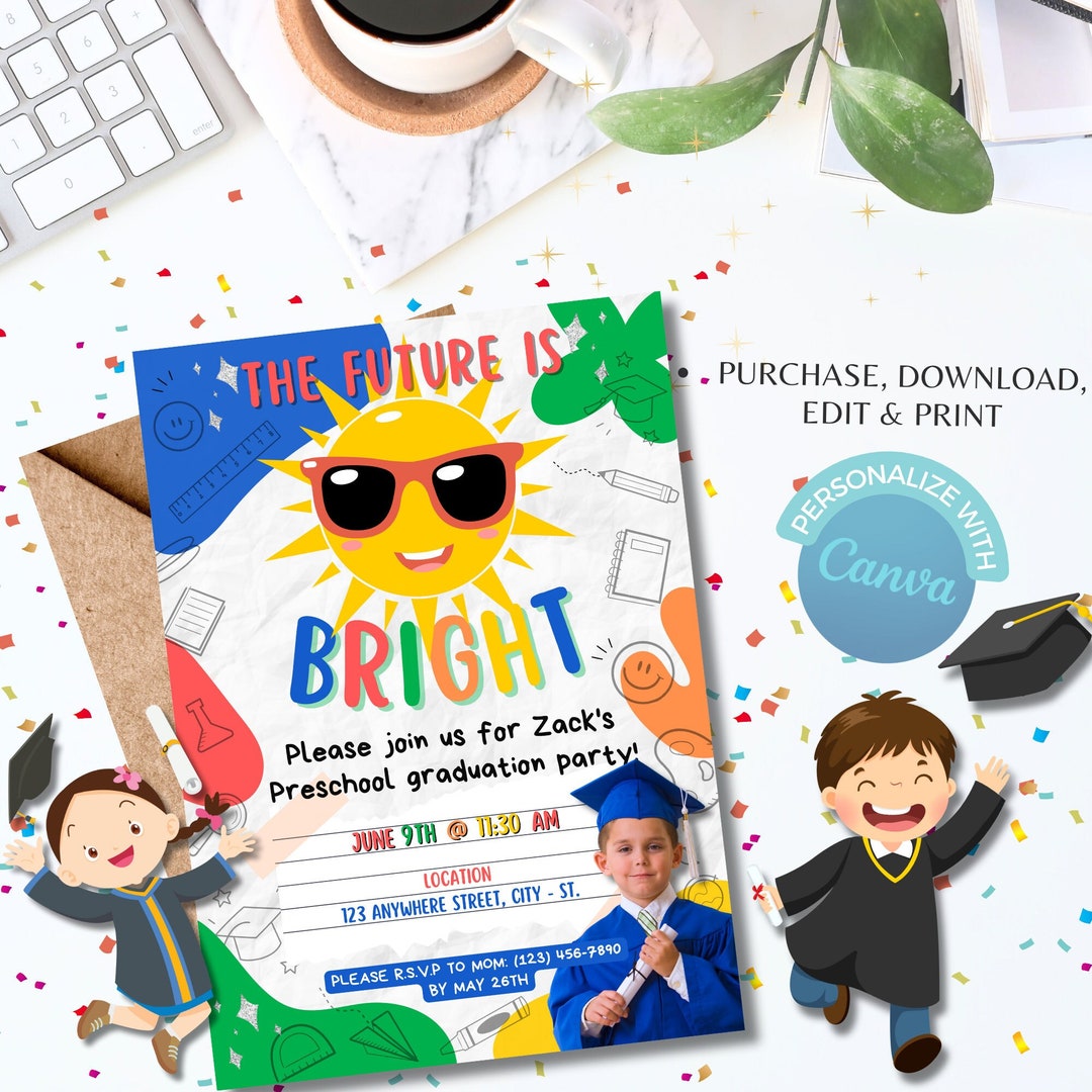 Preschool Picture Graduation Invitation With Picture, Editable ...