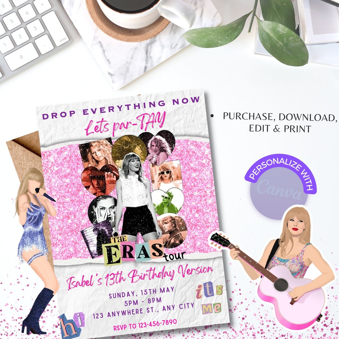 Editable Eras Tour Birthday Invitation | Swiftie Canva Template | Teen ...