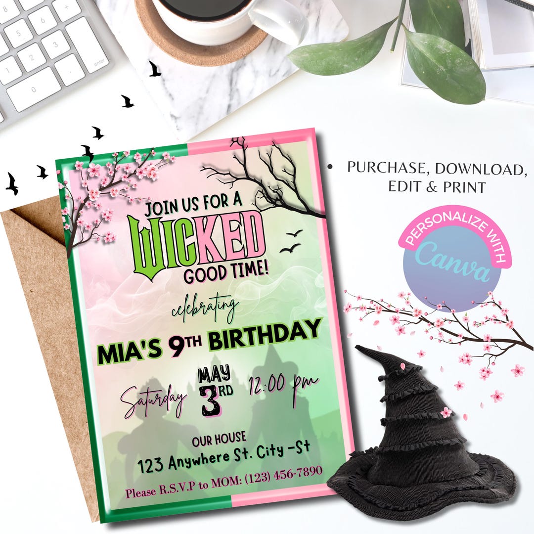 Editable Wicked Party Invitation | Wicked Themed Digital Invite | Canva ...