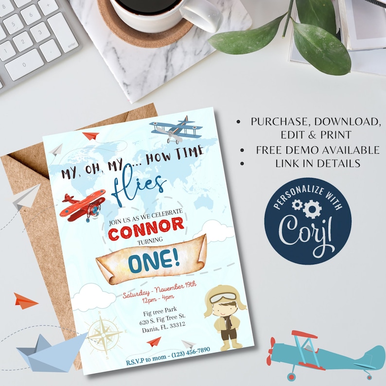 Airplane Aviation Birthday Invitation - Etsy