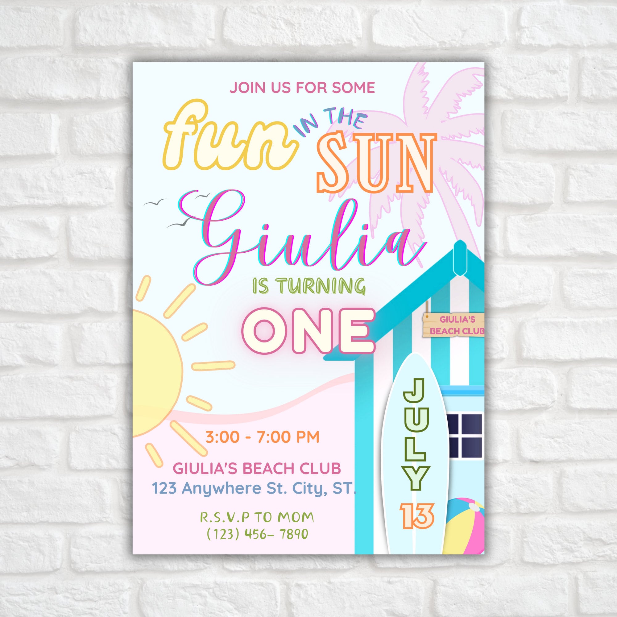 Fun in the Sun Invite, Summer Birthday Invite, Beach Club Invite, Pool ...