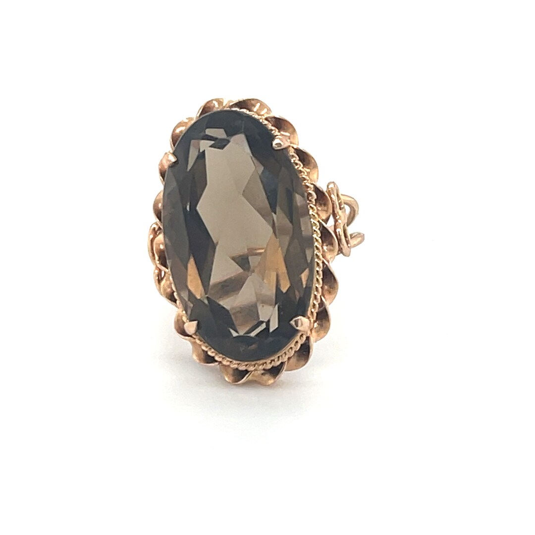14K Yellow Gold Oval Cut Smoky Topaz Ring - Etsy