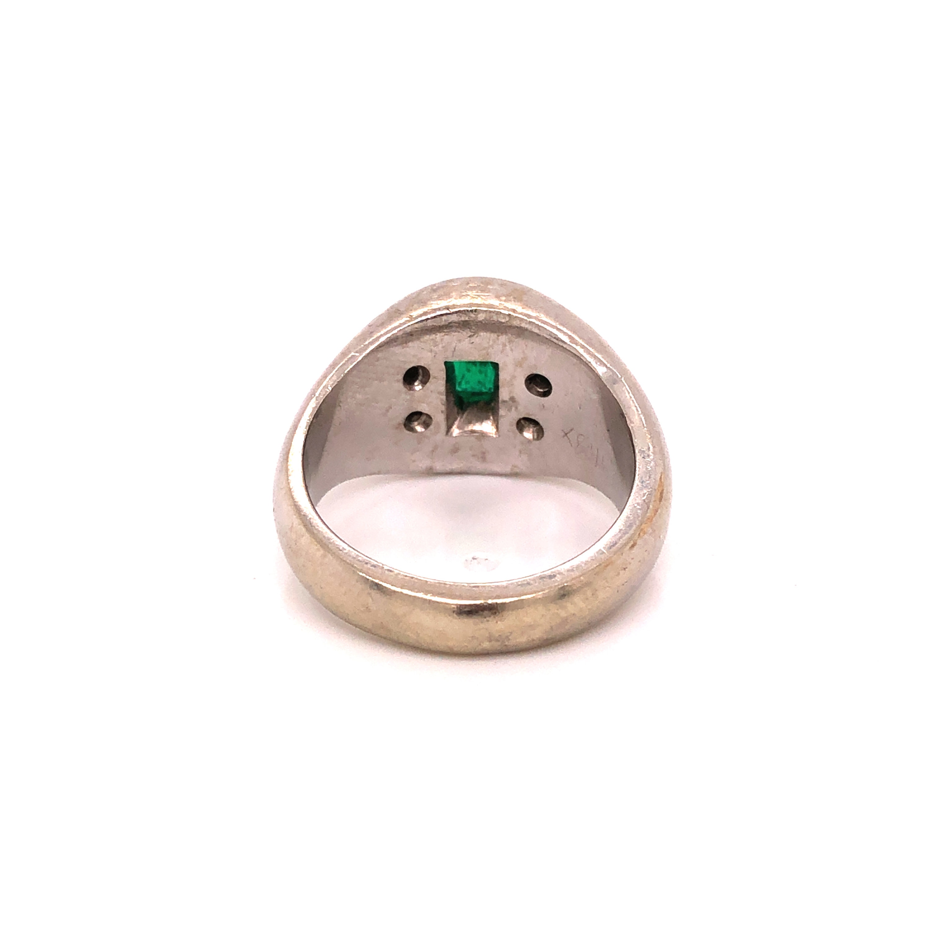 14K White Gold Flush Set Emerald Diamond Signet Ring - Etsy