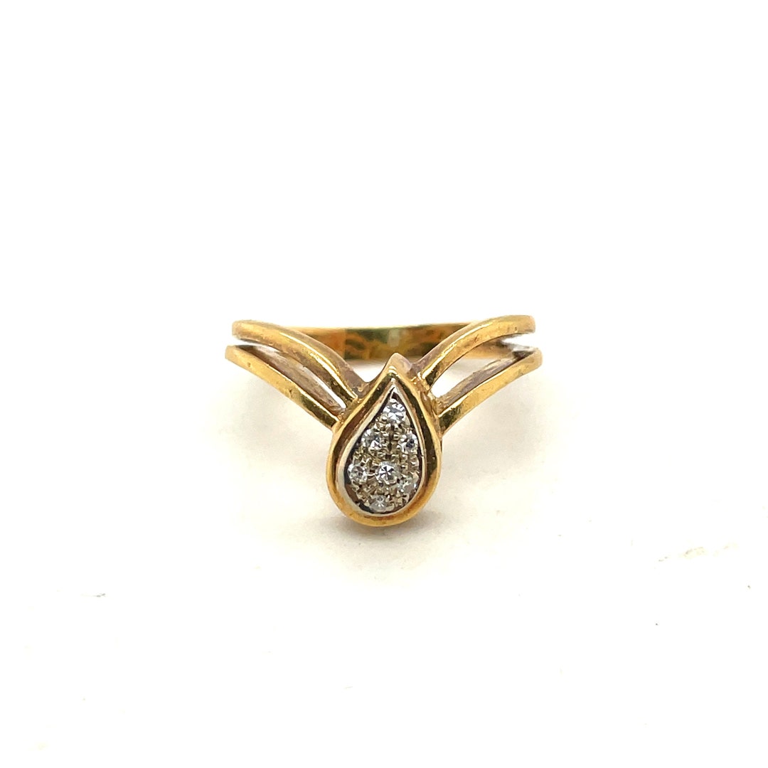 14K Yellow Gold Diamond Pave Pear Shape Tear Drop Ring - Etsy