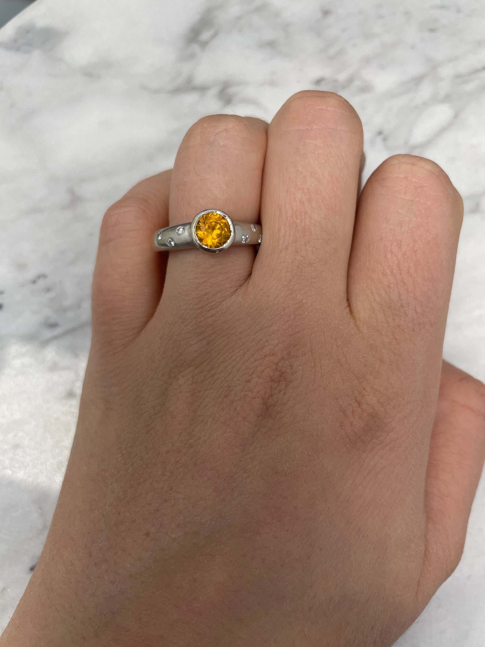 14K White Gold Round cut Citrine Ring | Etsy