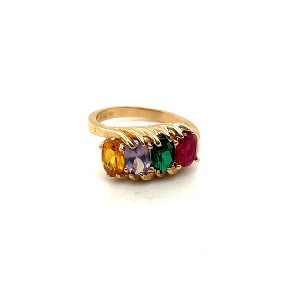 14K Yellow Gold Oval Cut Multi Color Gem Stone Diagon… - Gem
