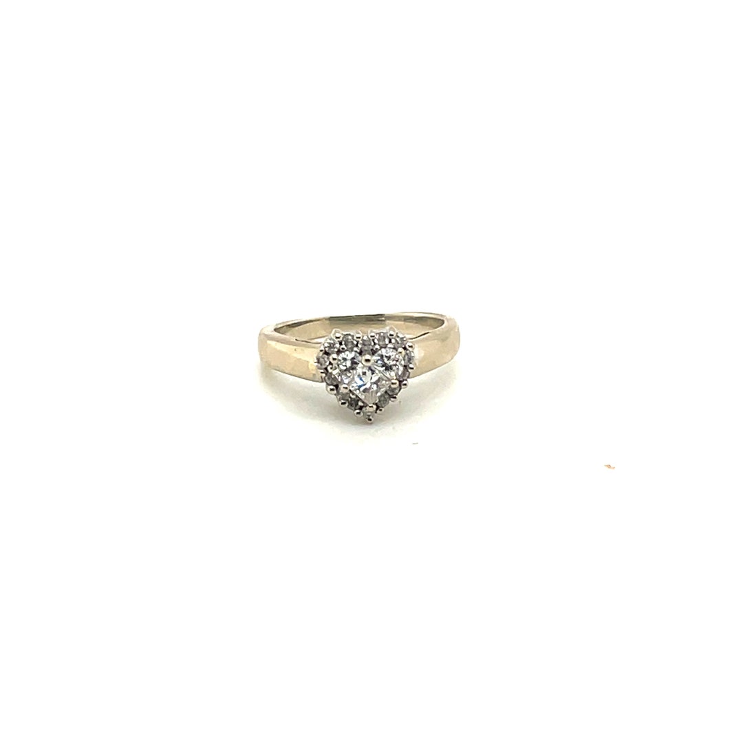 14K White Gold Diamond Heart Shaped Cluster Ring - Etsy