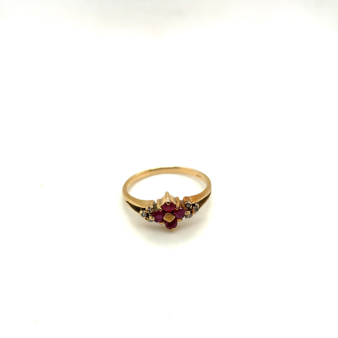 14K Yellow Gold Diamond & Ruby Flower Ring APEX3416 - Etsy