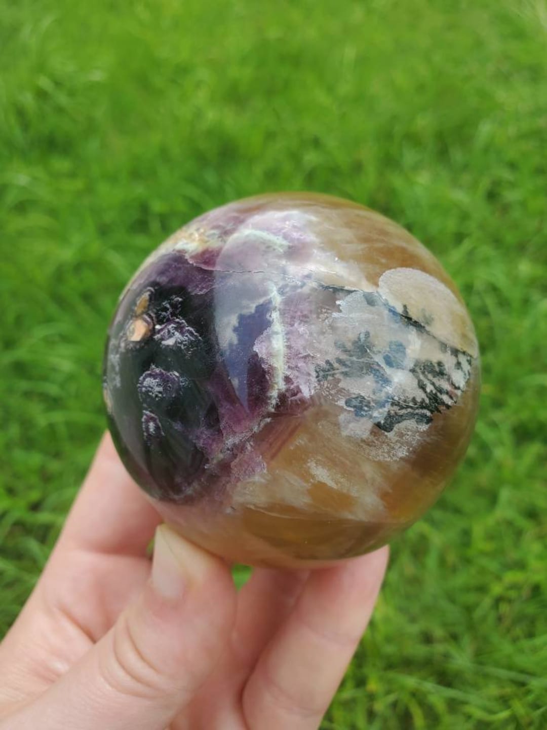 Rare Dendritic Yellow Fluorite Sphere, Dendritic Yellow Fluorite Sphere ...