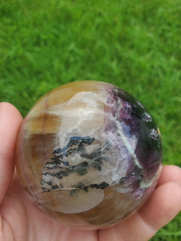Rare Dendritic Yellow Fluorite Sphere, Dendritic Yellow Fluorite Sphere ...