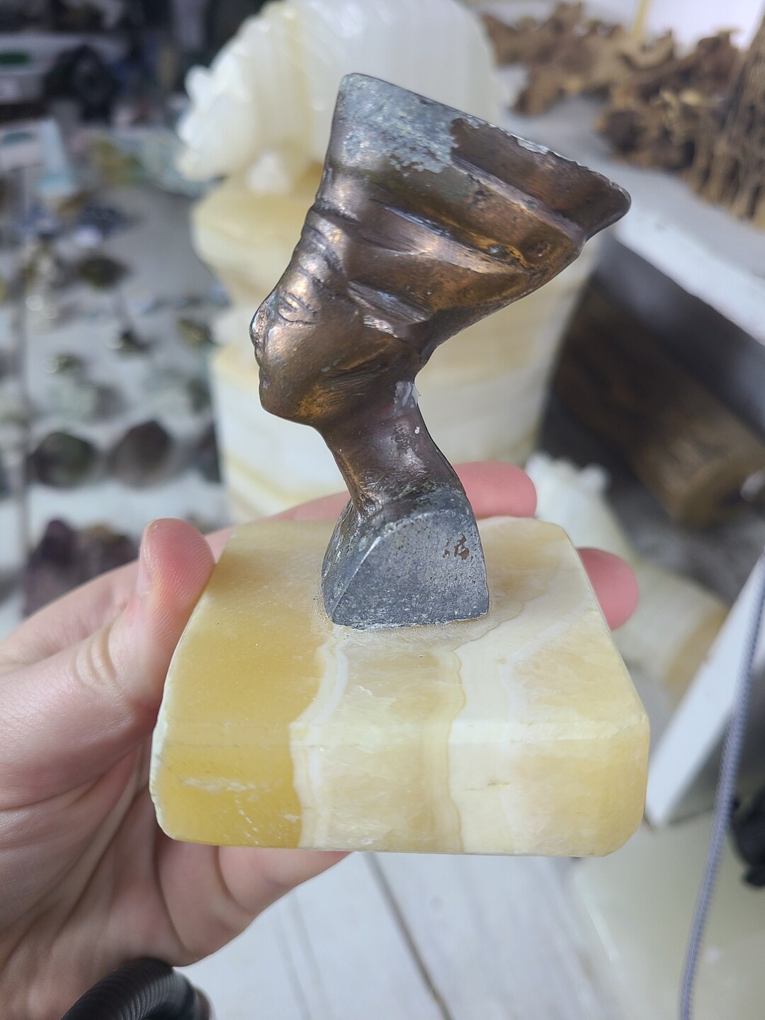 Yellow Calcite Nefertiti, Large Yellow Calcite Carved Nefertiti, Yellow ...