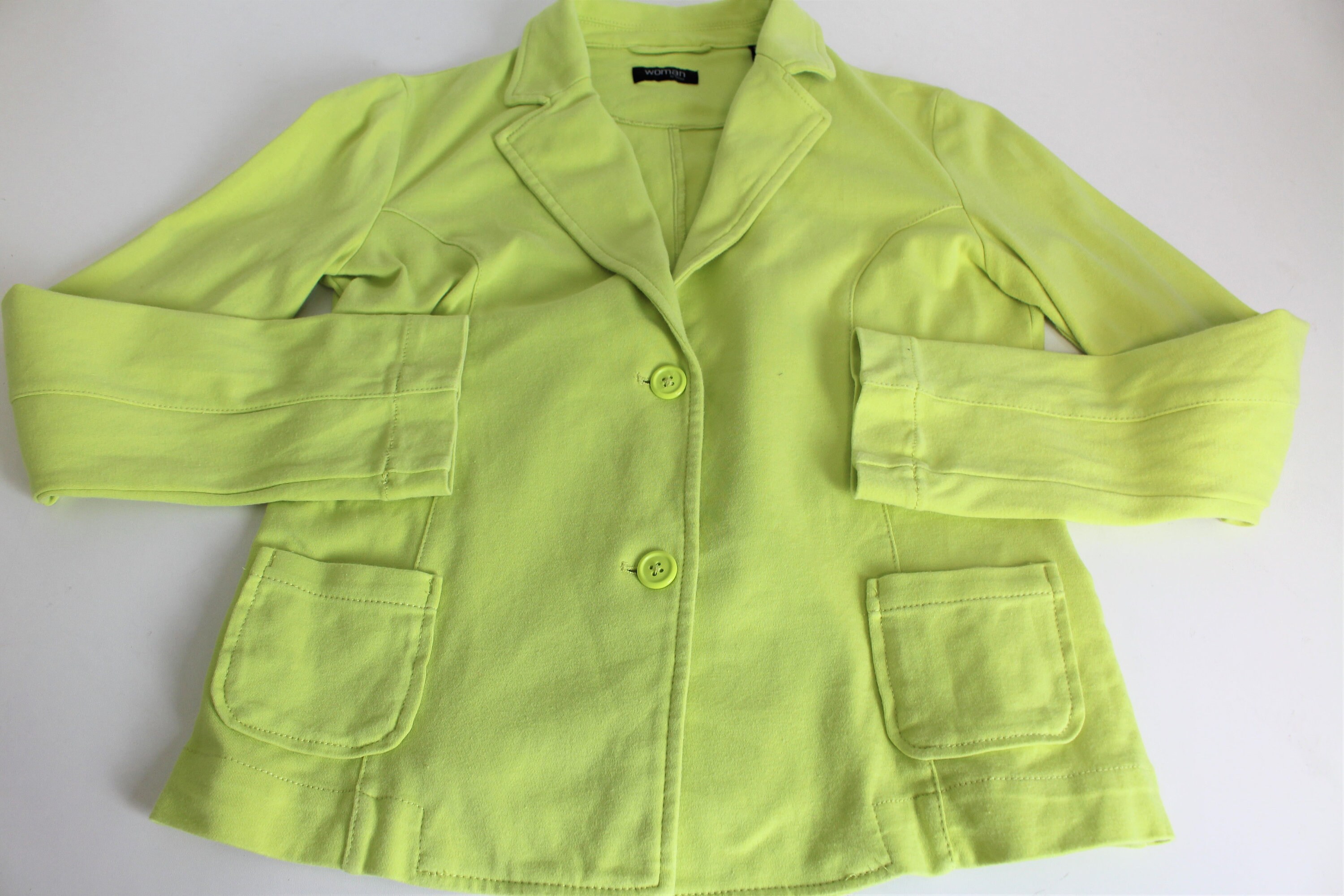 Lime Green Jacket Cropped Fitted Cotton Jersey Blazer Neon Green ...