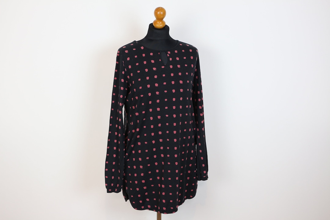 NANSO Tunic Black Pink Polka Dot Dress Long Sleeves Abstract Print ...