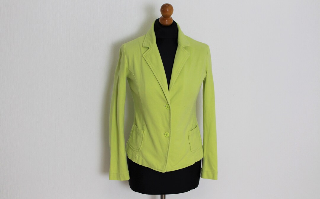 Lime Green Jacket Cropped Fitted Cotton Jersey Blazer Neon Green ...