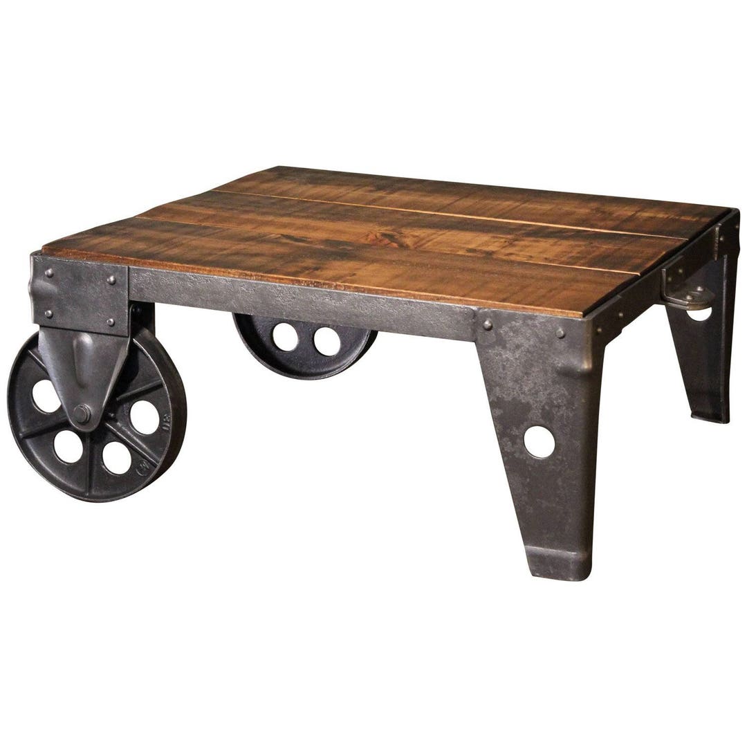 Coffee Table Industrial Modern Factory Shop Wood Steel and Iron Cart - Etsy
