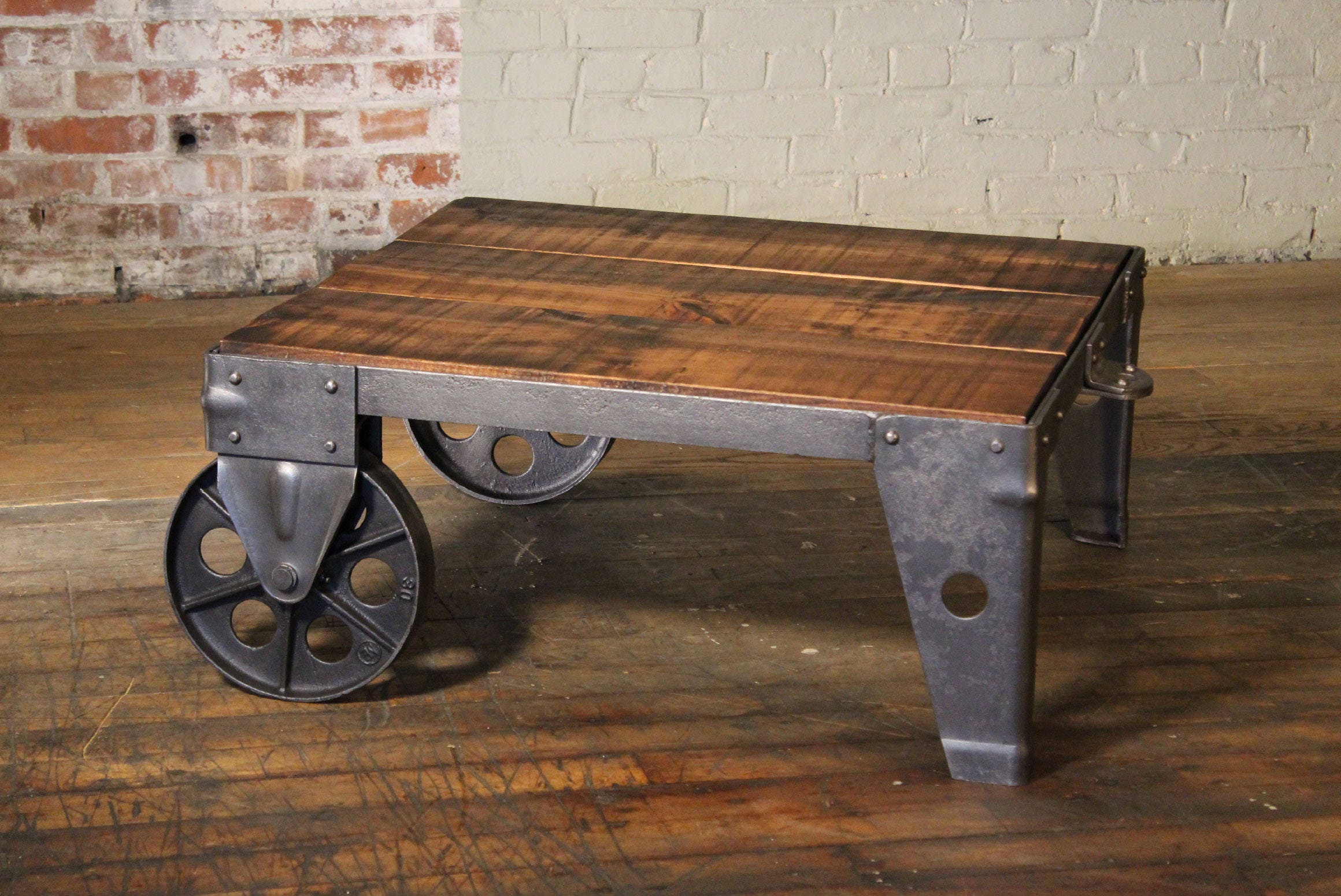 Coffee Table Industrial Modern Factory Shop Wood Steel and Iron Cart - Etsy