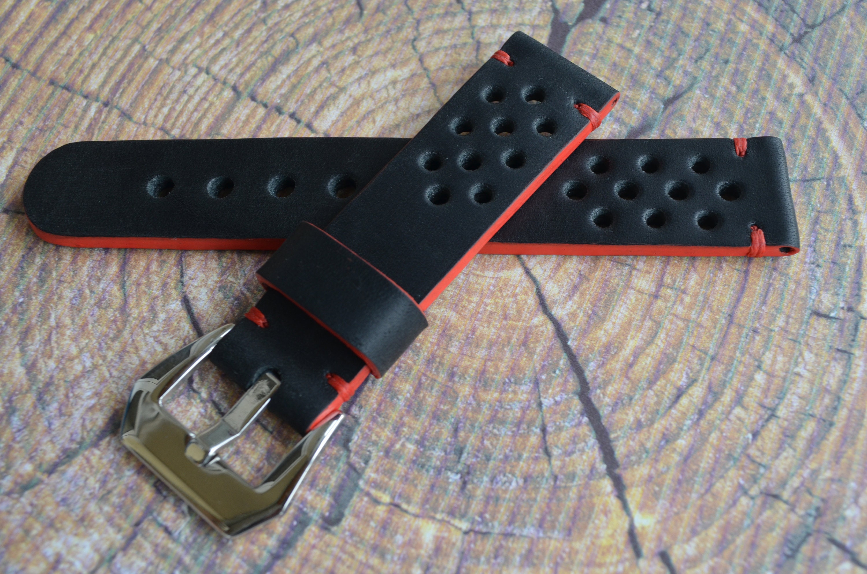 Leather Watch Strap Rally Sport Black Wrist Watch Band | Etsy