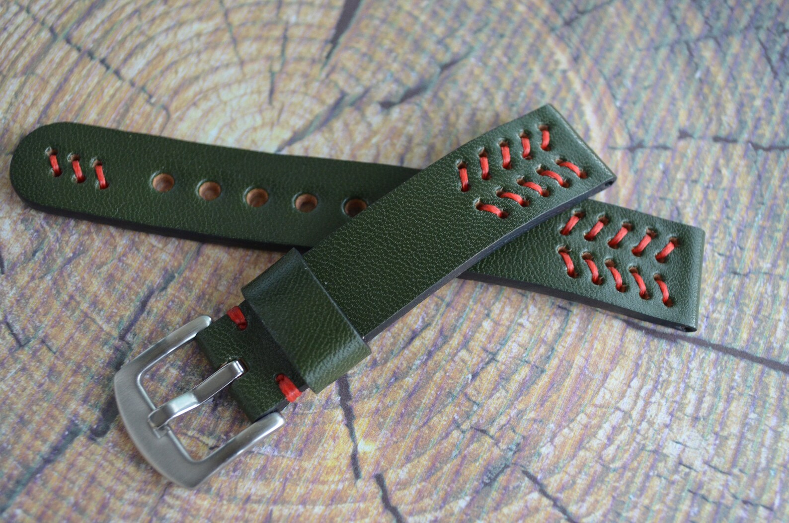 Leather Watch Strap Green Wrist Watch Band Bracelet Handmade | Etsy