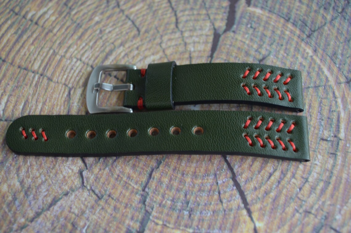 Leather Watch Strap Green Wrist Watch Band Bracelet Handmade | Etsy